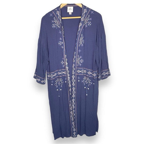 Knox Rose | Tops | Knox Rose Blue Boho Floral Embroidered Long Duster ...
